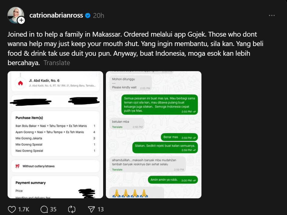Catriona Ross Turut Serta Kongsi Rezeki Dengan Pemandu Ojek Indonesia ...